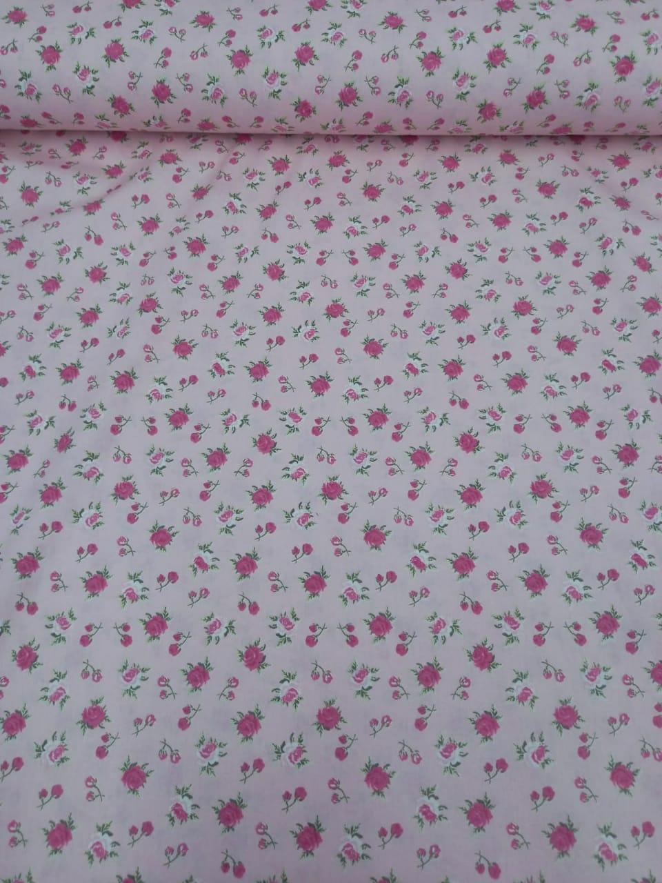 Tecido Tricoline Rosa Claro Floral Ref : 6324
